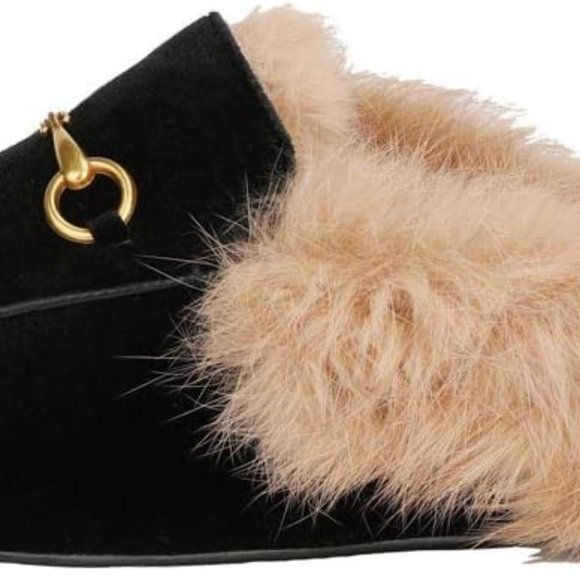 Arqa | Shoes | Fur Mules For Women Chain Leather Low Heel Mule Fluffy ...